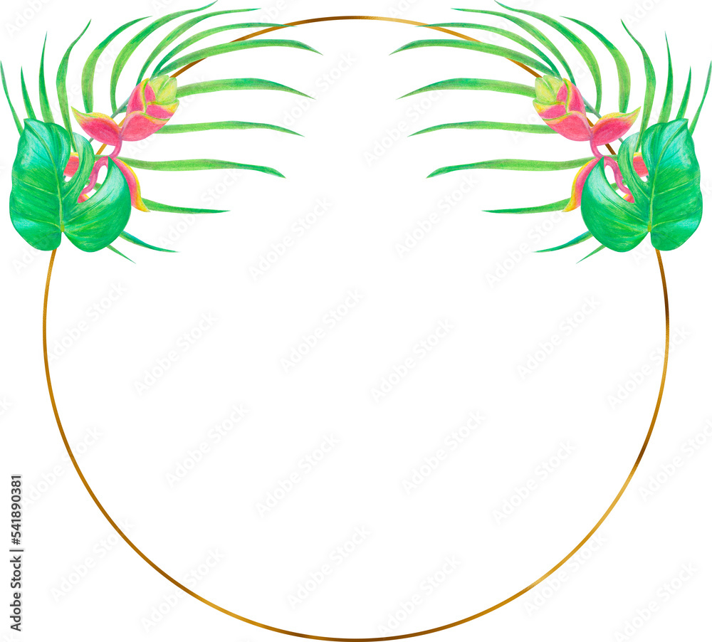 Tropical frame design with leaves and flowers, exotic floral ...