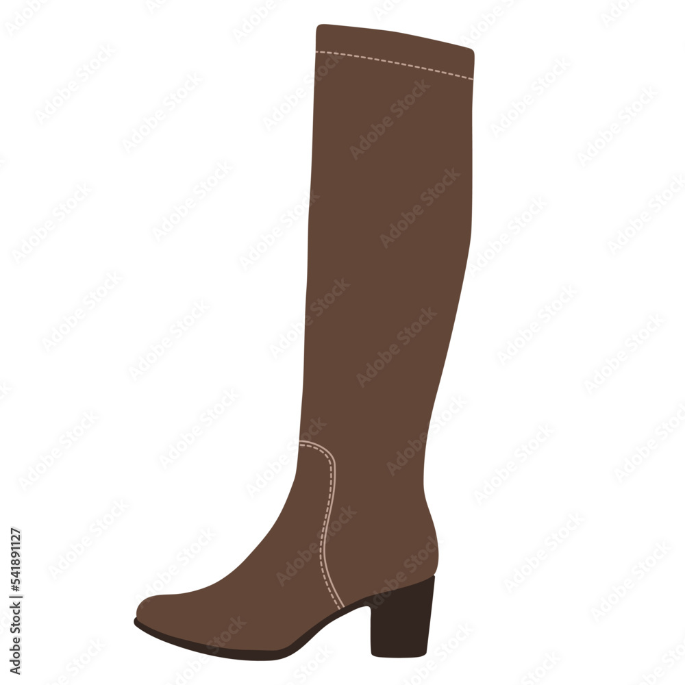 Brown High Leather Boot, high heel boot. Vector flat illustration ...