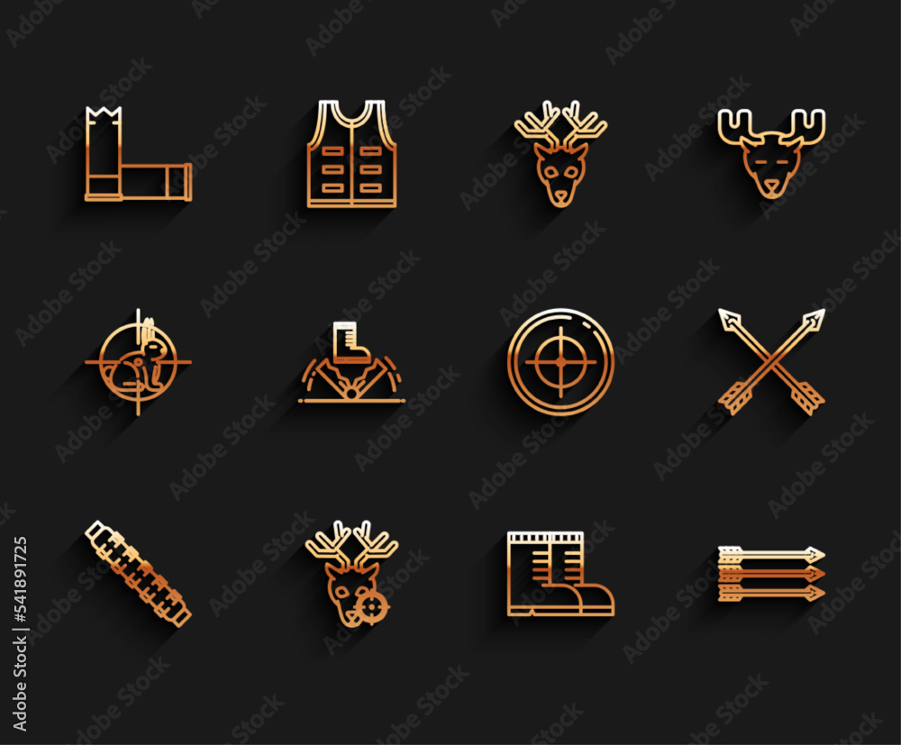 Set line Hunting cartridge belt with cartridges, on deer crosshairs ...