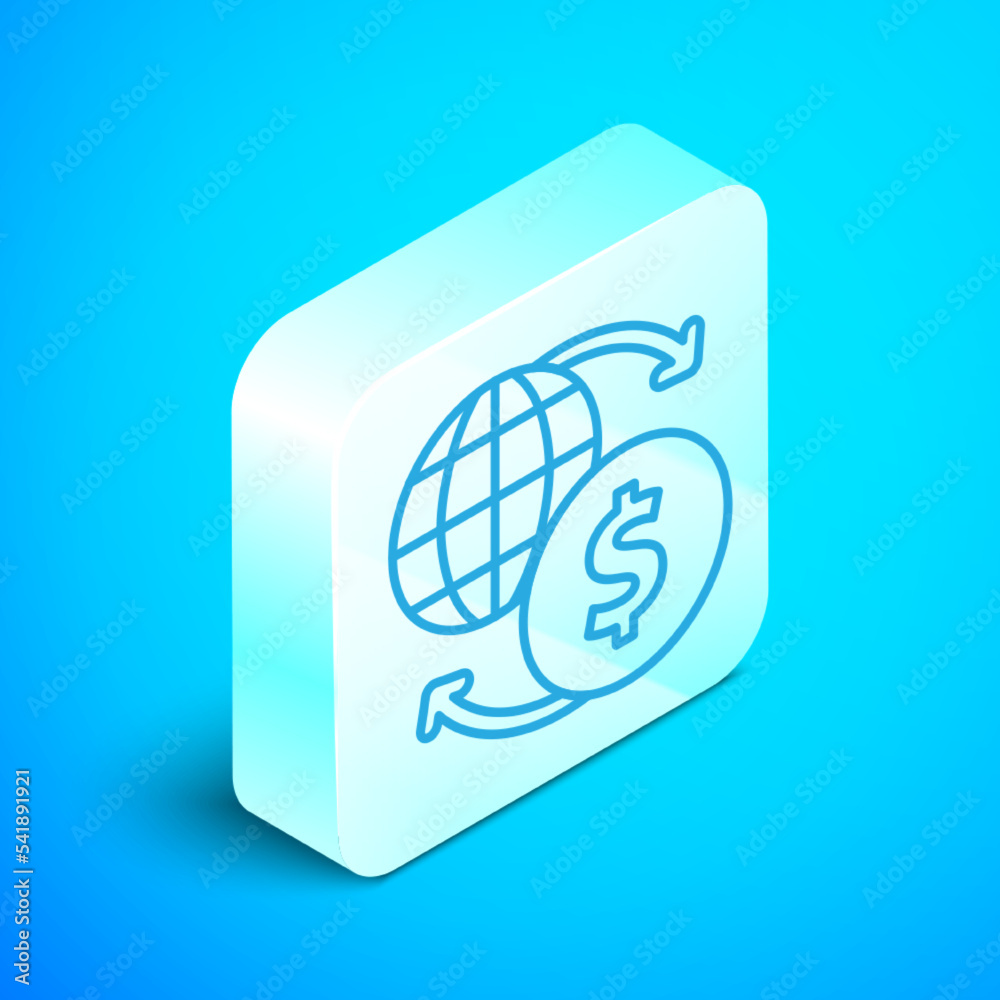 Isometric line Money exchange icon isolated on blue background. Euro ...