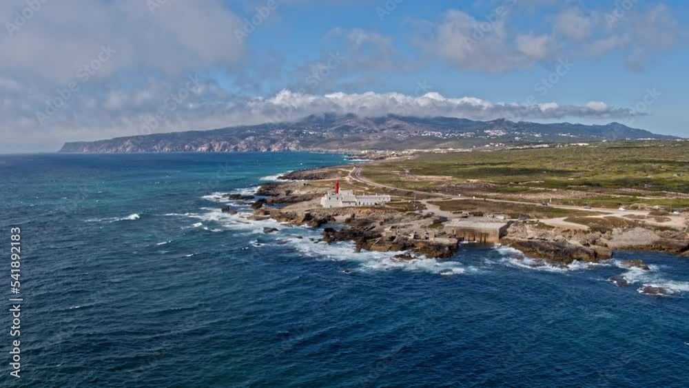 Aerial view of the Guincho area, with the Cabo Raso Lighthouse Stock ...