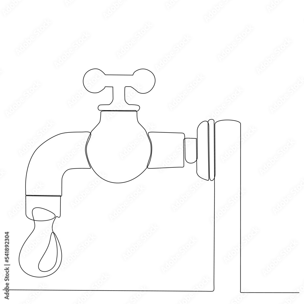 Water faucet with dripping water. Plumbing. Illustration of drawing a ...
