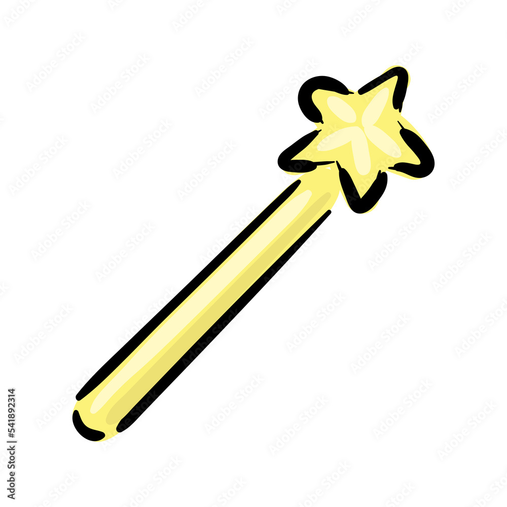 Vector cute small golden magic wand with star cartoon character. Simple ...
