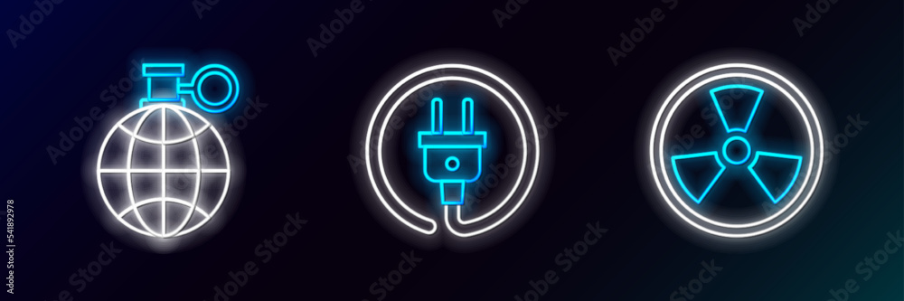 Set line Radioactive, Planet earth and recycling and Electric plug icon ...