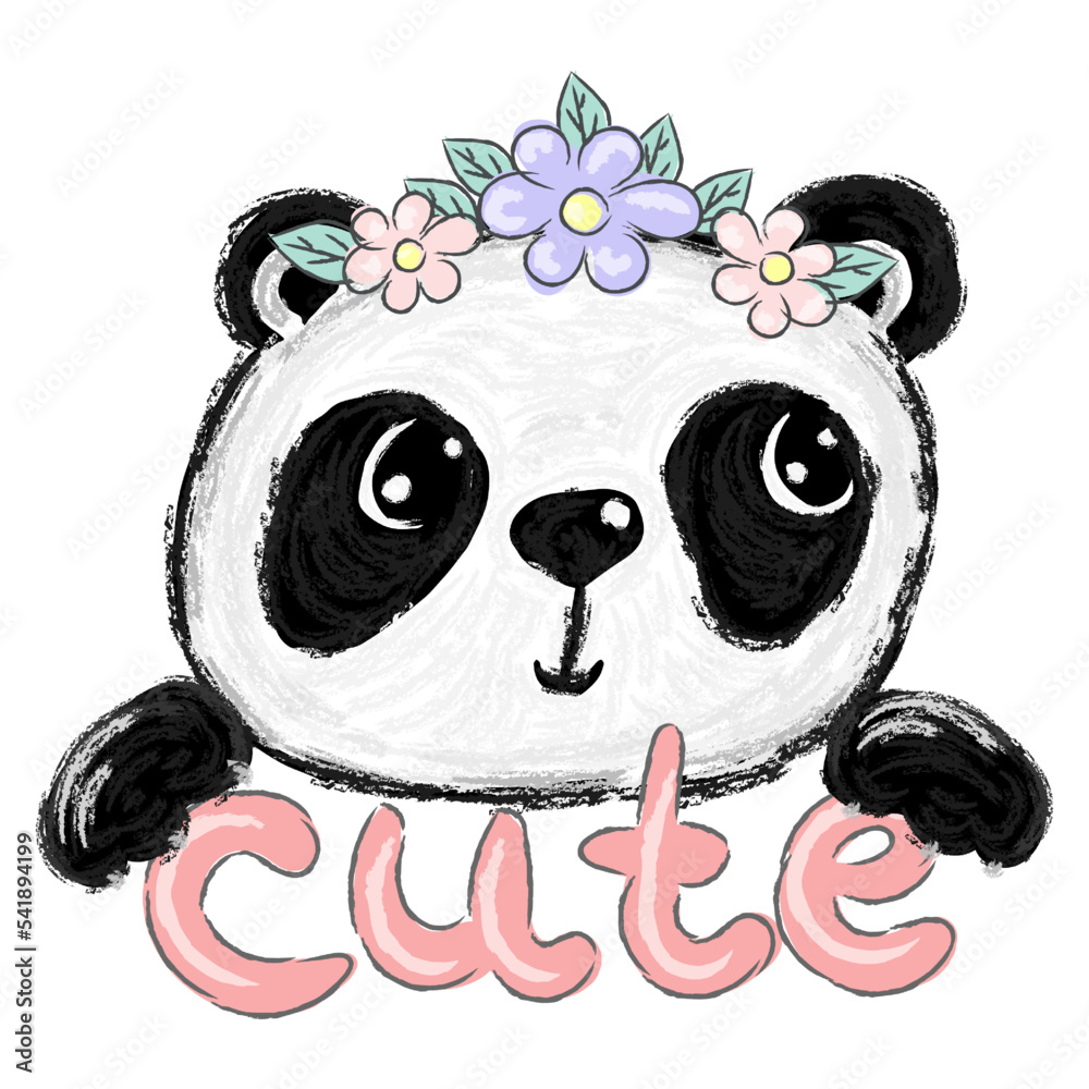 Panda vector print. Chinese panda bear girl with lettering word Cute ...