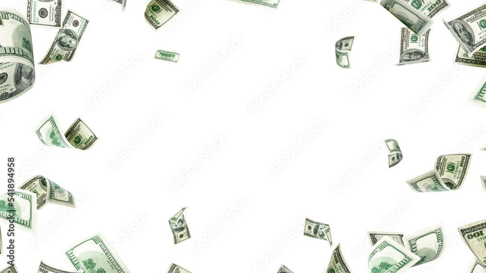 Us dollar. American money, falling cash. Flying hundred dollars ...