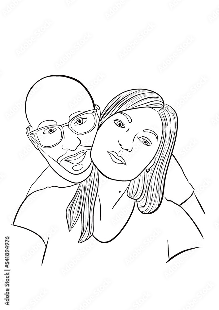 Illustration Dun Portait Dun Jeune Couple Amoureux Un Homme Et Une