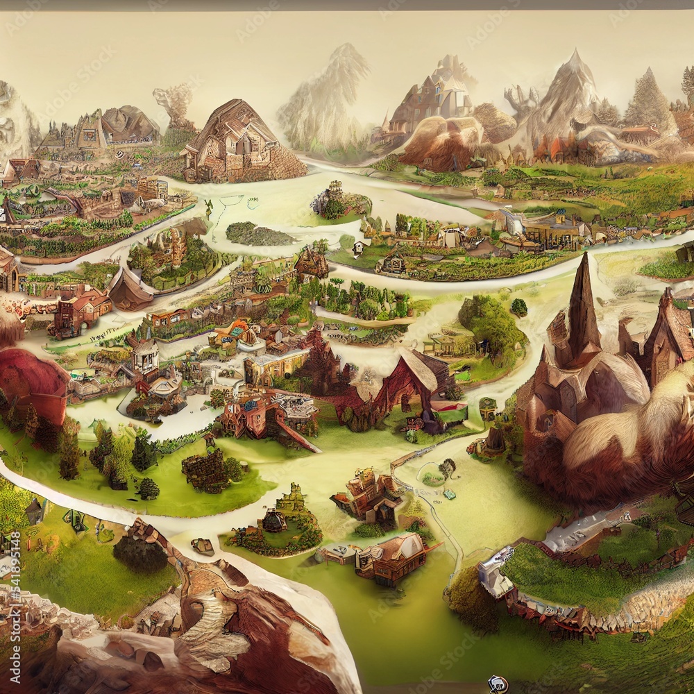 fantasy map rpg remaster Adventure elements with colorful illustration ...