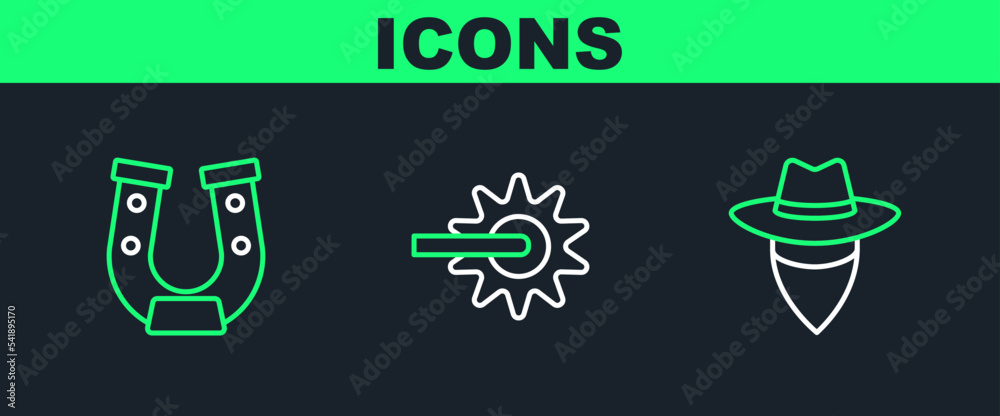 Set line Cowboy, Horseshoe and Spur icon. Vector Stock Vector | Adobe Stock