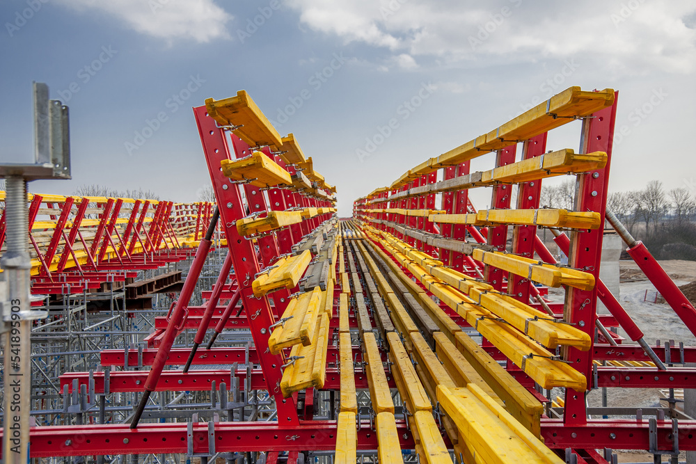 Beam transom system and scaffolding at bridge construction. Stock Photo ...