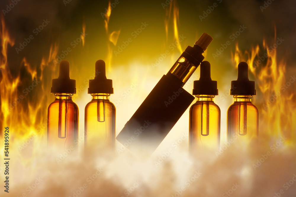 Vape devices are on fire. System for vaping in puffs of smoke. Devices ...