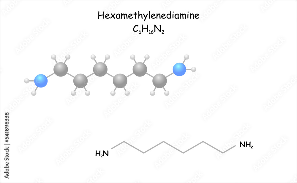 Stylized molecule model/structural formula of hexamethylenediamine ...