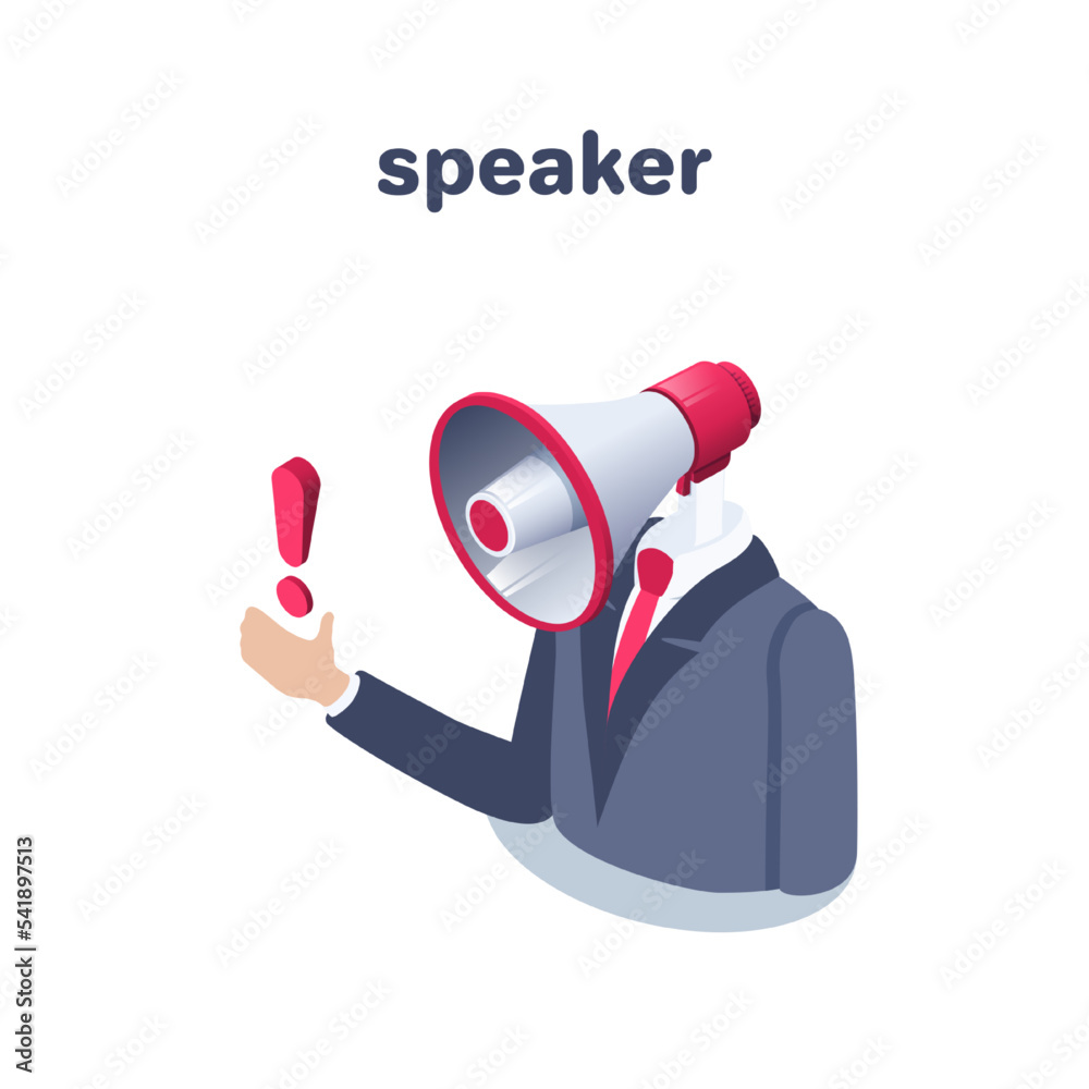 isometric vector illustration on a white background, man speaker and ...