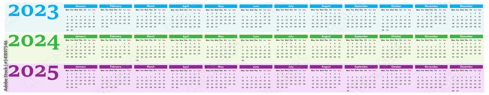 Next three years horizontal calendars Stock Illustration | Adobe Stock