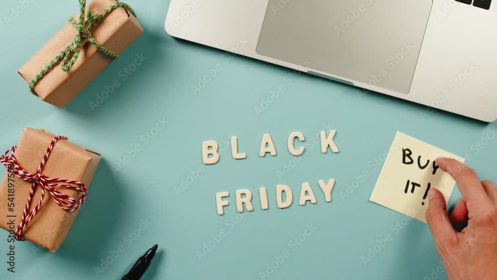 Black Friday blue desk background with computer Stock Video | Adobe Stock