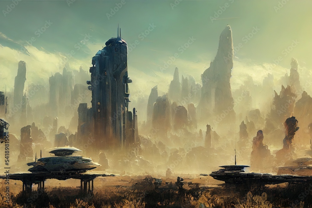 Futuristic mega city in alien planet with transportation sci-fi ...