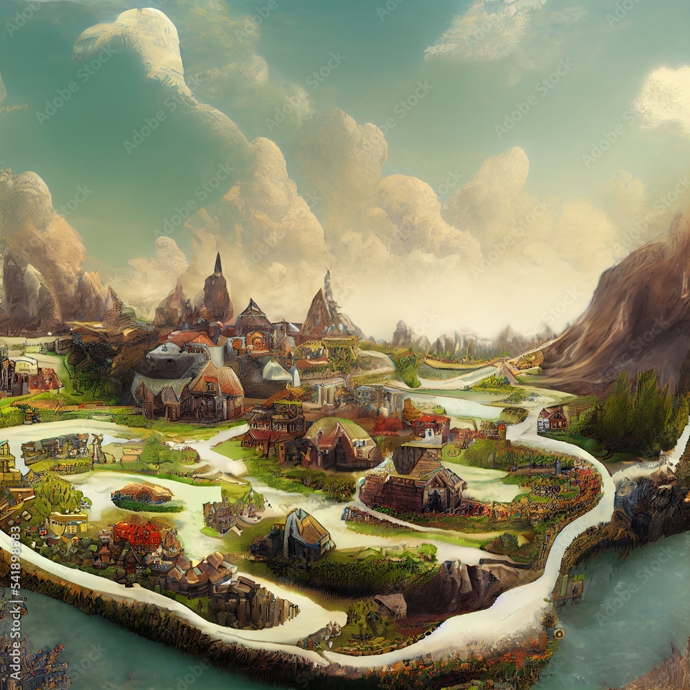 fantasy map rpg remaster Adventure elements with colorful illustration ...