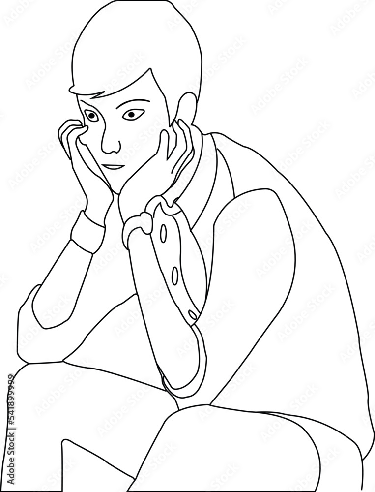 one line art boy Stock Vector | Adobe Stock