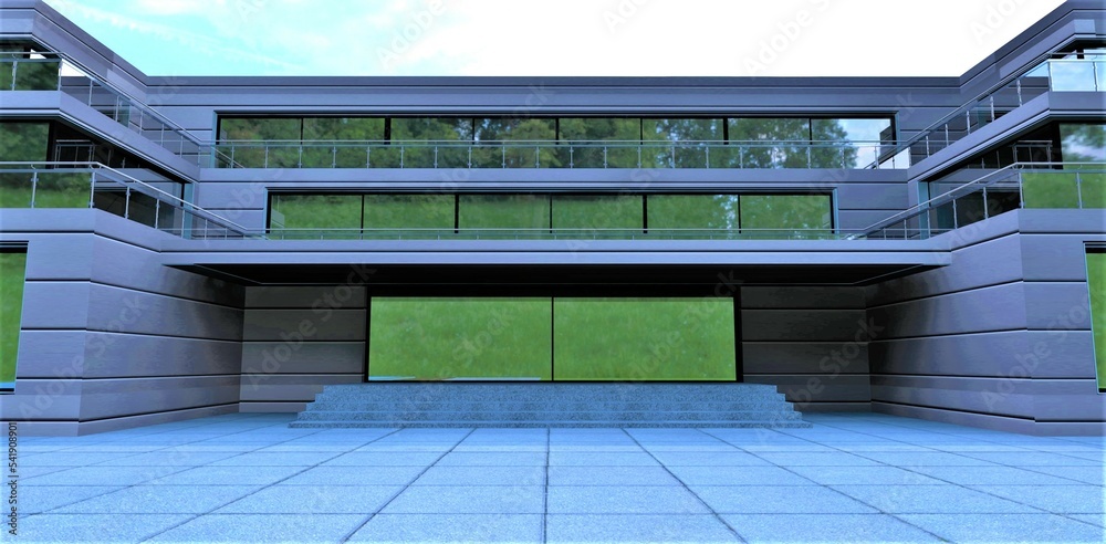 Entrance design for a modern office building, built according to an ...