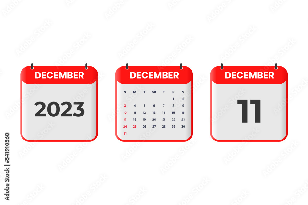 December 2023 calendar design. 11th December 2023 calendar icon for ...