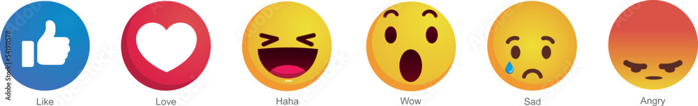 Facebook emoji. Official Facebook Reactions Vector. Collection of Emoji ...