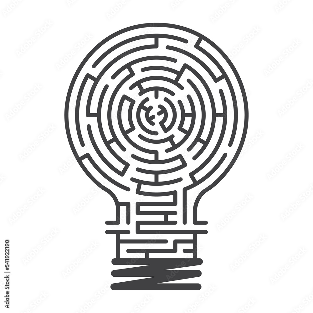 the maze in light bulb, entry and exit idea game, labyrinth ...