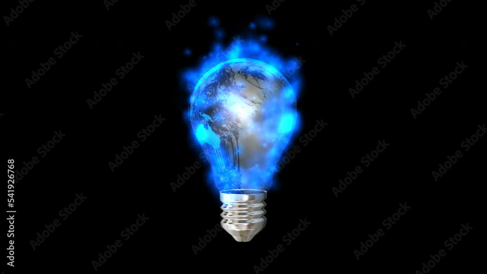 Lightbulb with Earth and cold particles in full rotation, Alpha Channel ...