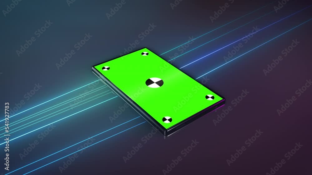 Smartphone 3D rendering with placeholder green screen with tracking ...
