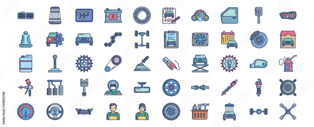Collection of icons related to car parts and service, including icons ...