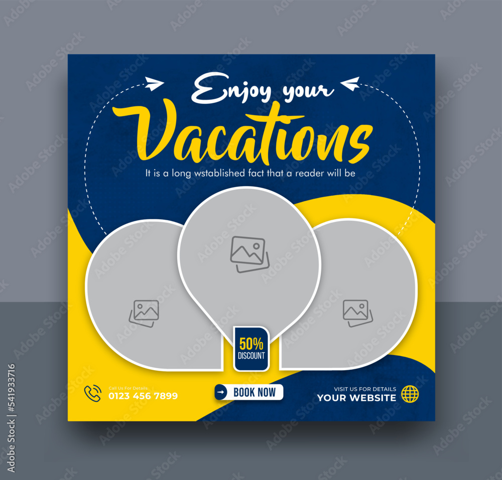 Travel sale social media post template. Web banner, flyer or poster for ...