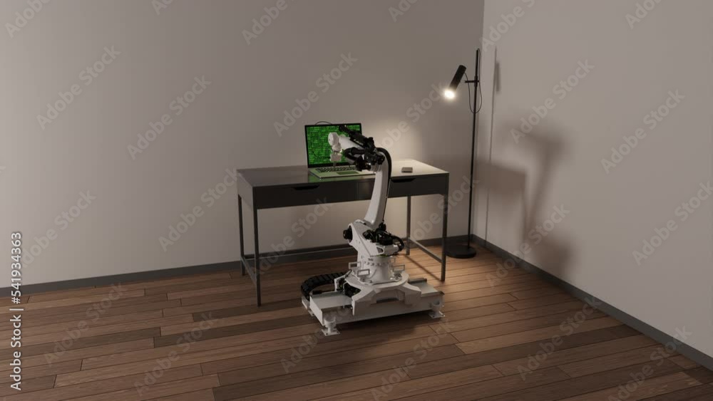 Robot Arm Working on Computer Instead of Human. Robot arm working with ...