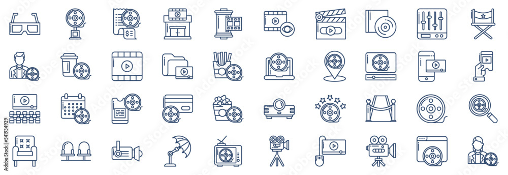 Collection of icons related to Cinema and movie theater, including ...
