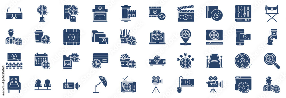 Collection of icons related to Cinema and movie theater, including ...