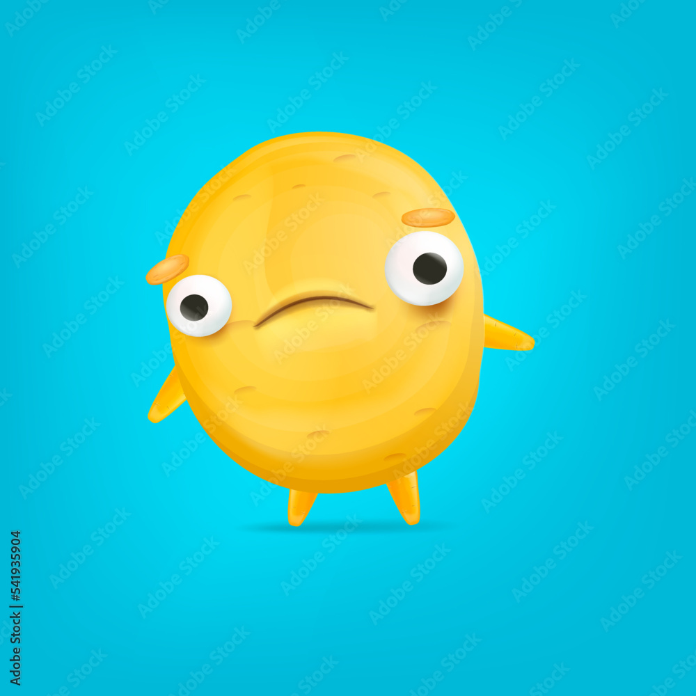 Vector cartoon funny yellow alien monster isolated on blue background ...