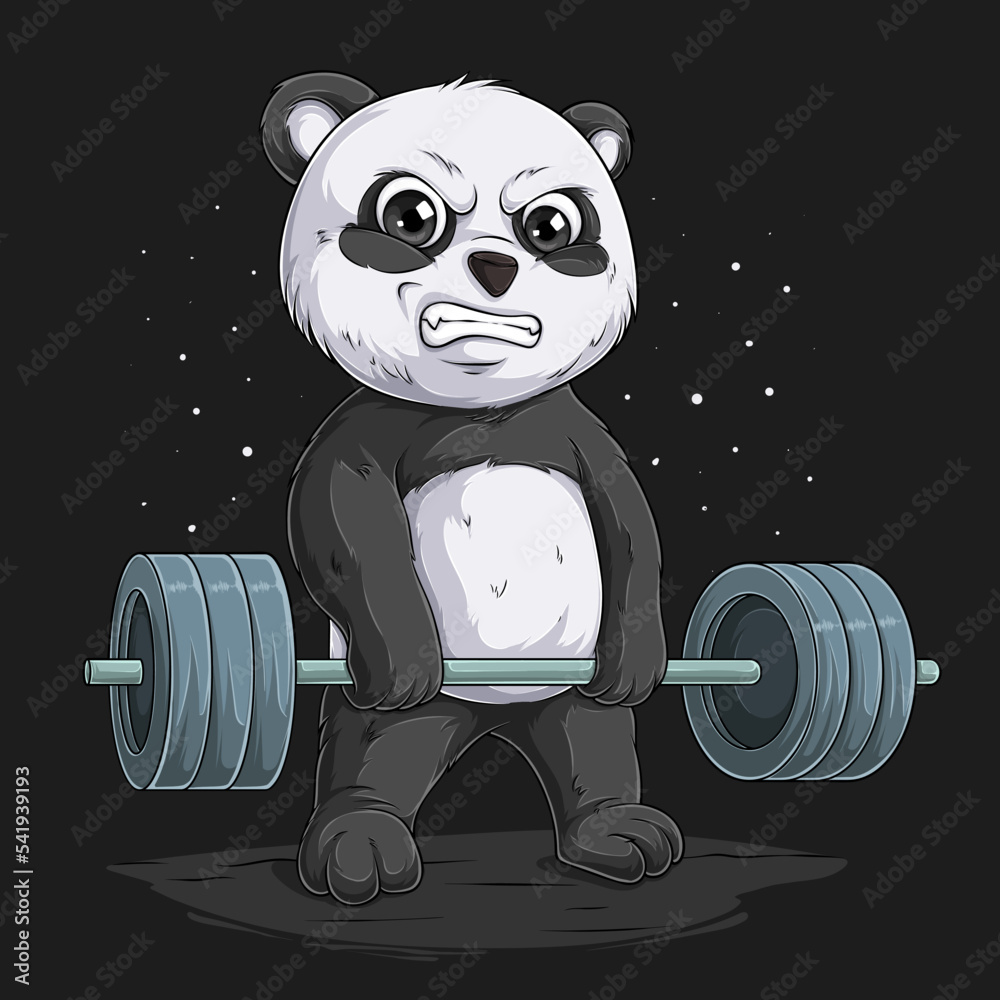 Hand drawn weightlifting panda, struggling panda practicing deadlift ...