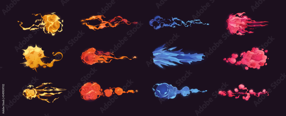 Laser gun beams. Cartoon power blast effects, energy weapon strike 2D ...