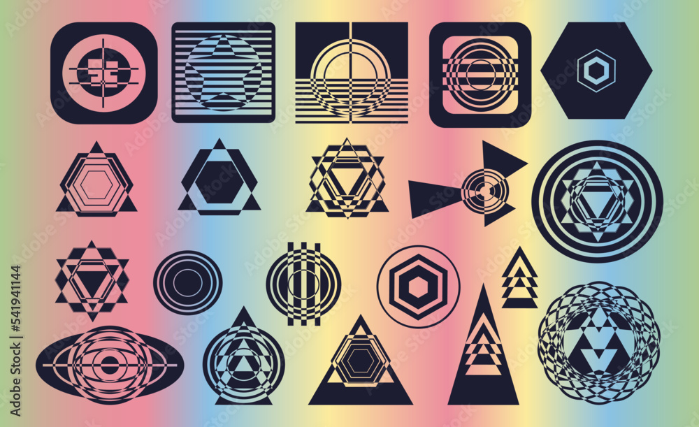 Set of futuristic transparent geometric shapes icons or logos 20 pieces ...
