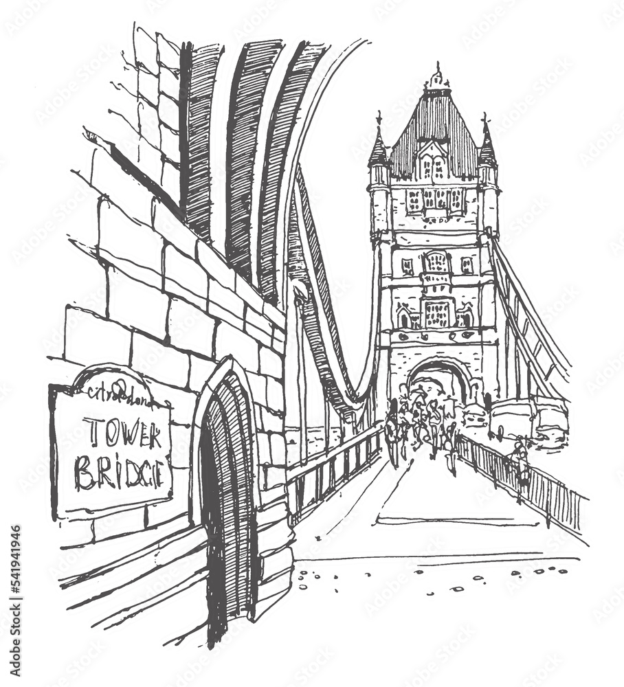 Sketch of Tower Bridge in London. Architecture sketch illustration ...