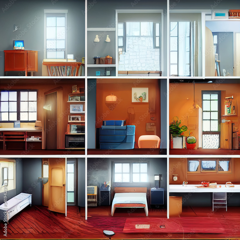 cross section of a multi-storey apartment building Stock Illustration ...