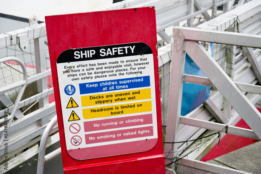 Ship safety sign at gate for passengers boarding Stock Photo | Adobe Stock