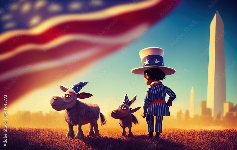 3D rendered computer generated image of an American left wing political ...