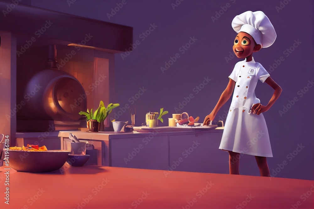 3D rendered computer-generated image of a female professional chef in a ...
