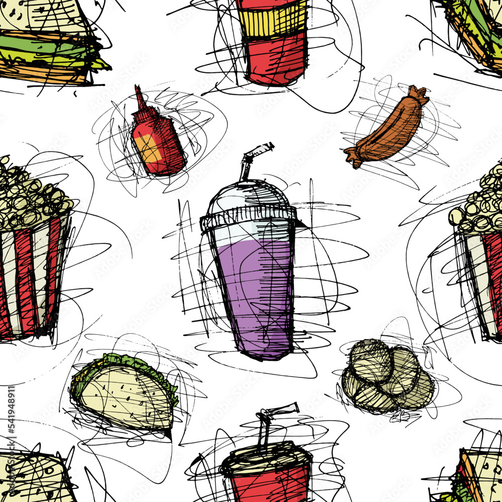 Fast Food seamless pattern for wallpaper, social media, printable paper ...