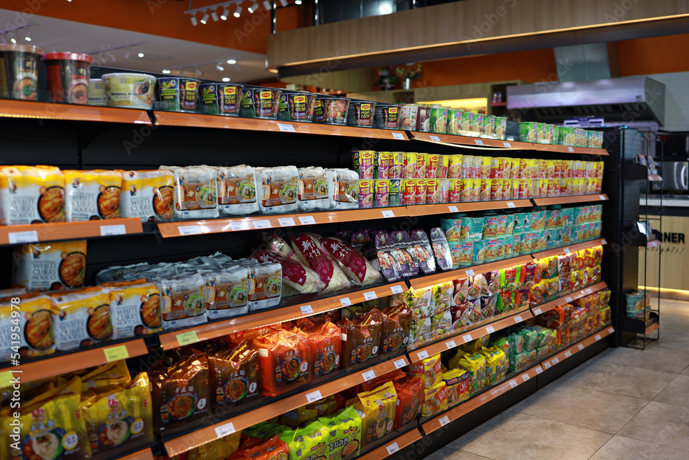 PENANG, MALAYSIA - 24 OCT 2022: Various choice of Asian instant noodle ...