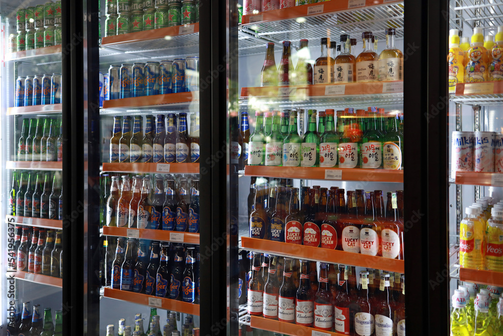 PENANG, MALAYSIA - 2 DEC 2021: Interior view of a huge fridge with ...