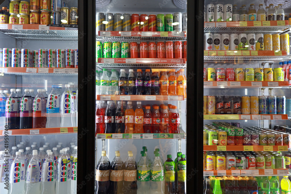 PENANG, MALAYSIA - 24 OCT 2022: Interior view of a huge fridge with ...