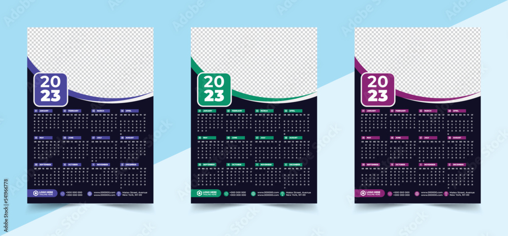 Monthly Wall calendar template for 2023 year. Week Starts on Sunday ...