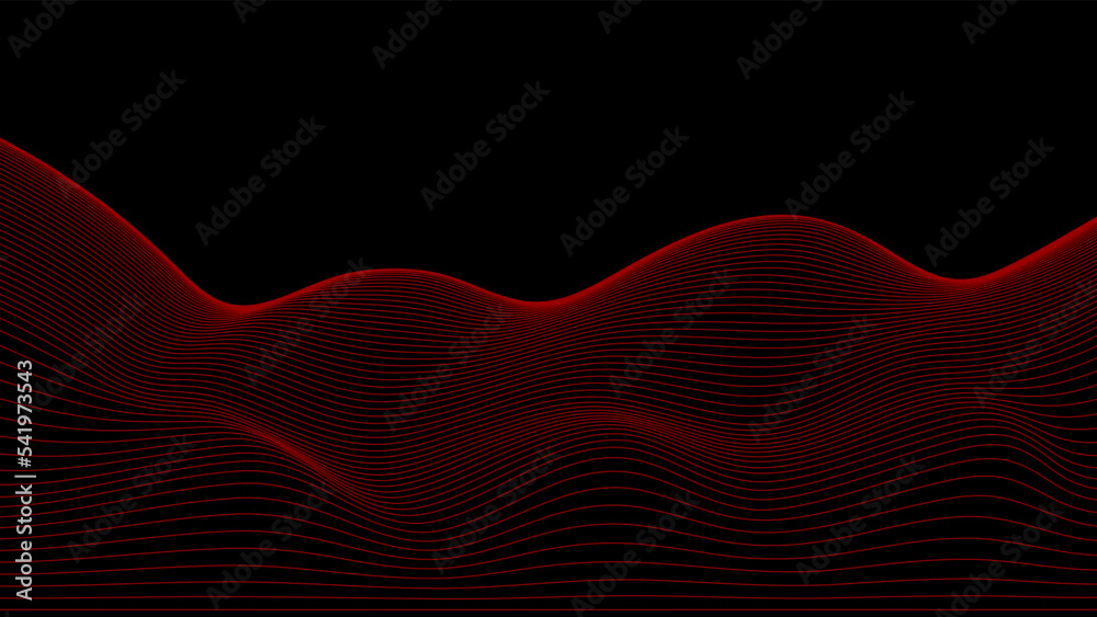 Dark background Red Black wave lines. Flowing red waves design Abstract ...