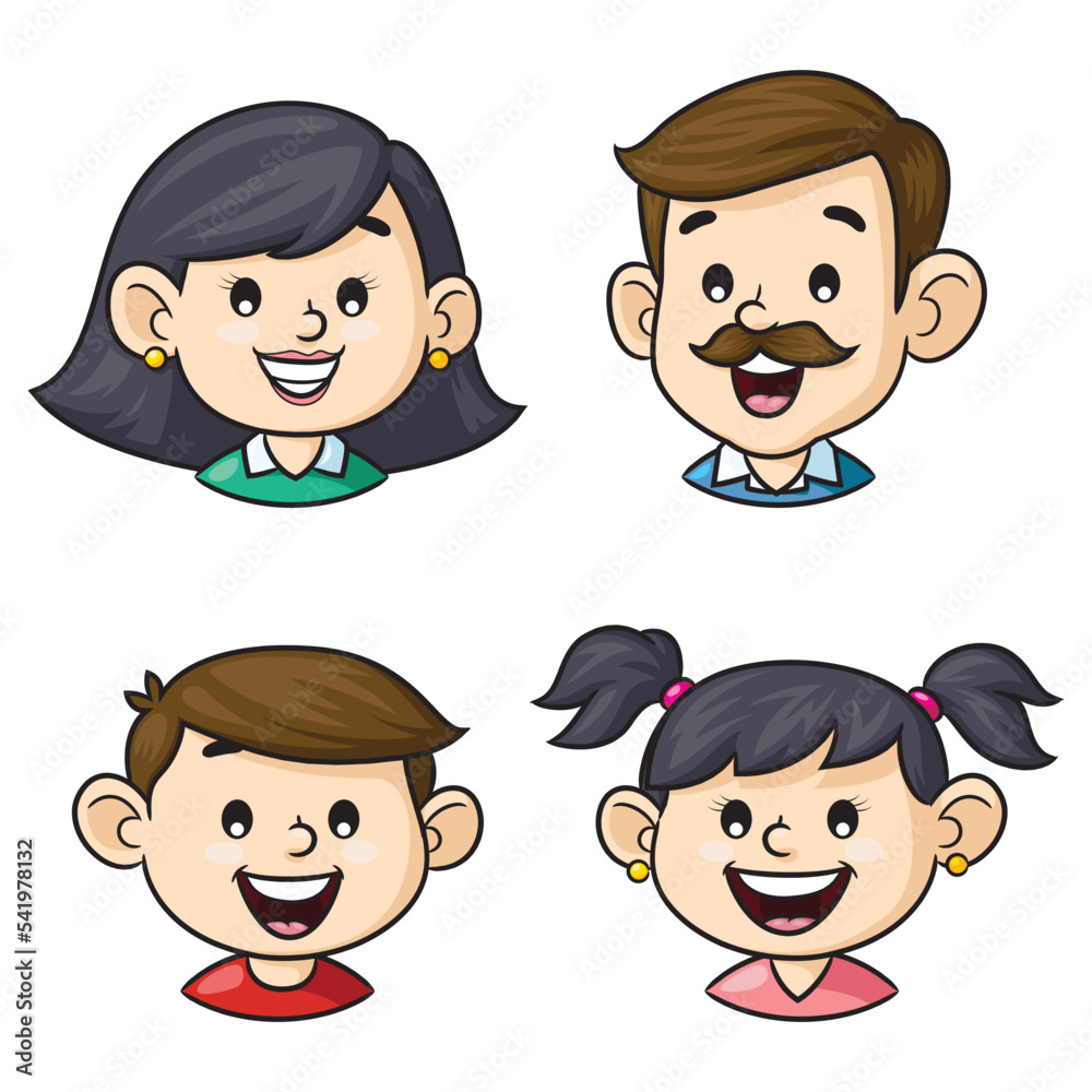 Illustration of cute cartoon of face mother father brother sister ...