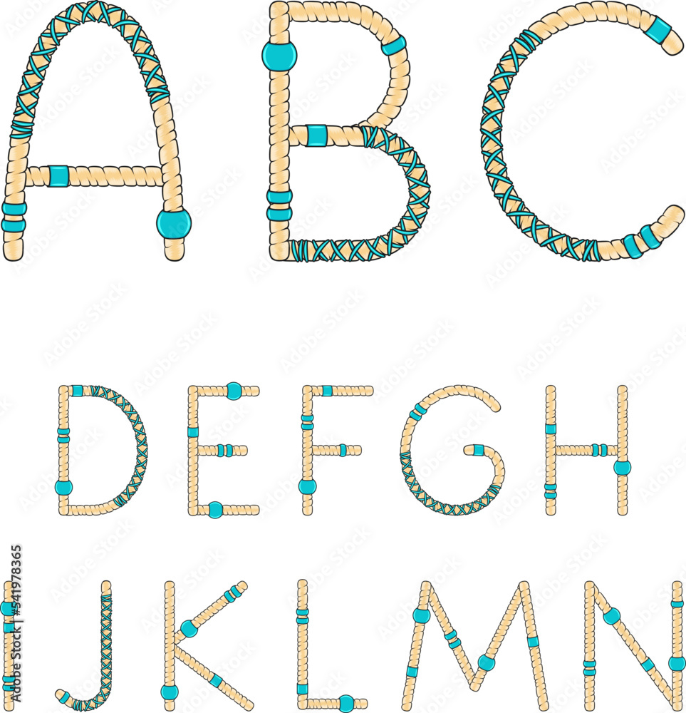 Font, alphabet, letters from dreadlocks from A to N. Isolated vector ...